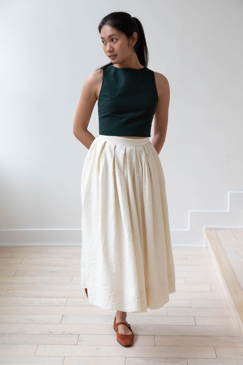 rennes — Auralee | Finx Linen Weather Cross Back Tank in Dark Green