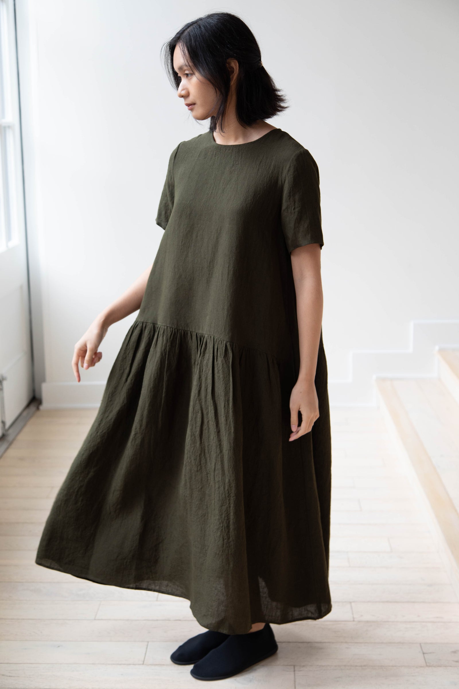 rennes — Apuntob | Linen Dress in Olive Green