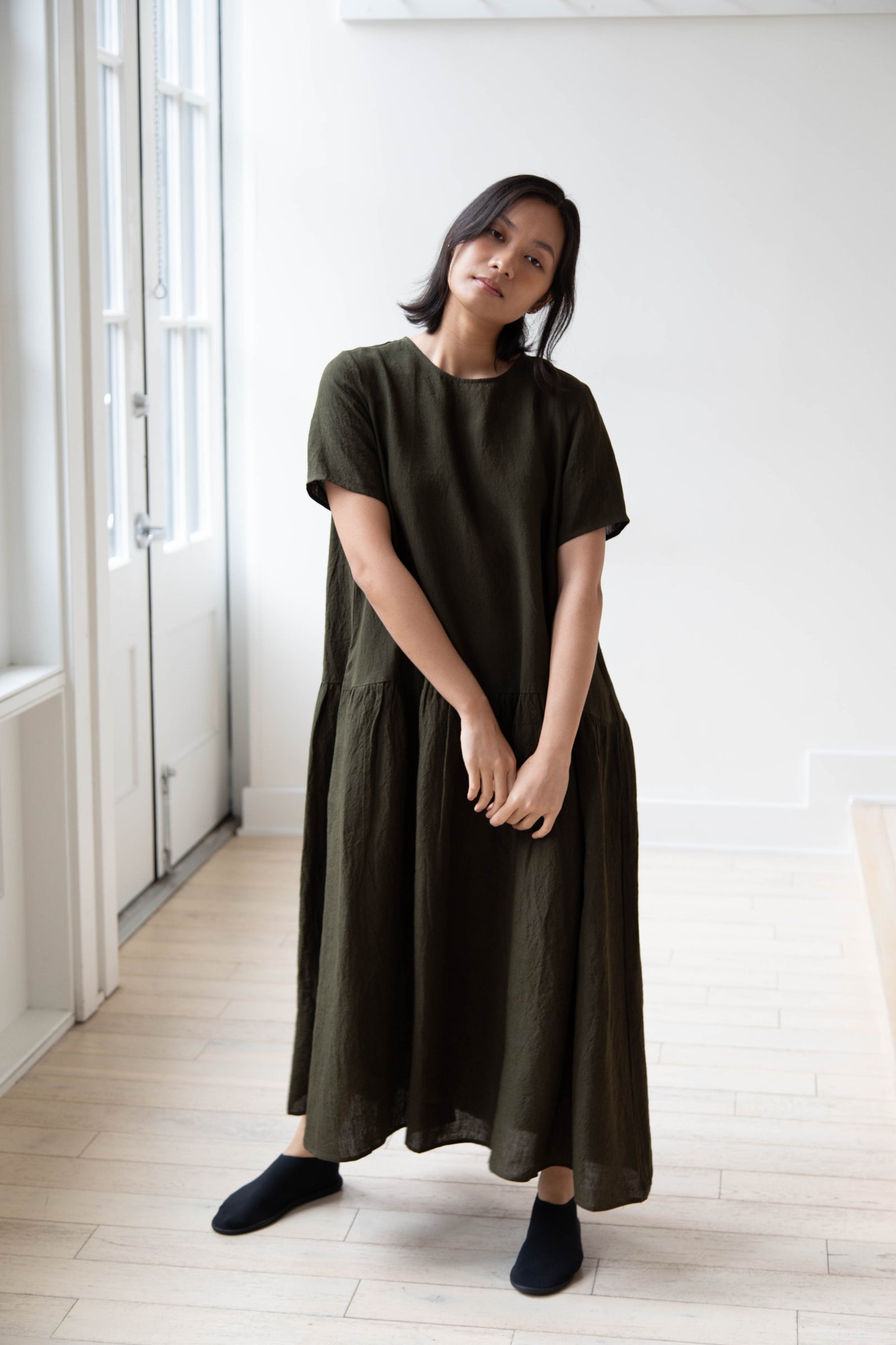 rennes — Apuntob | Linen Dress in Olive Green