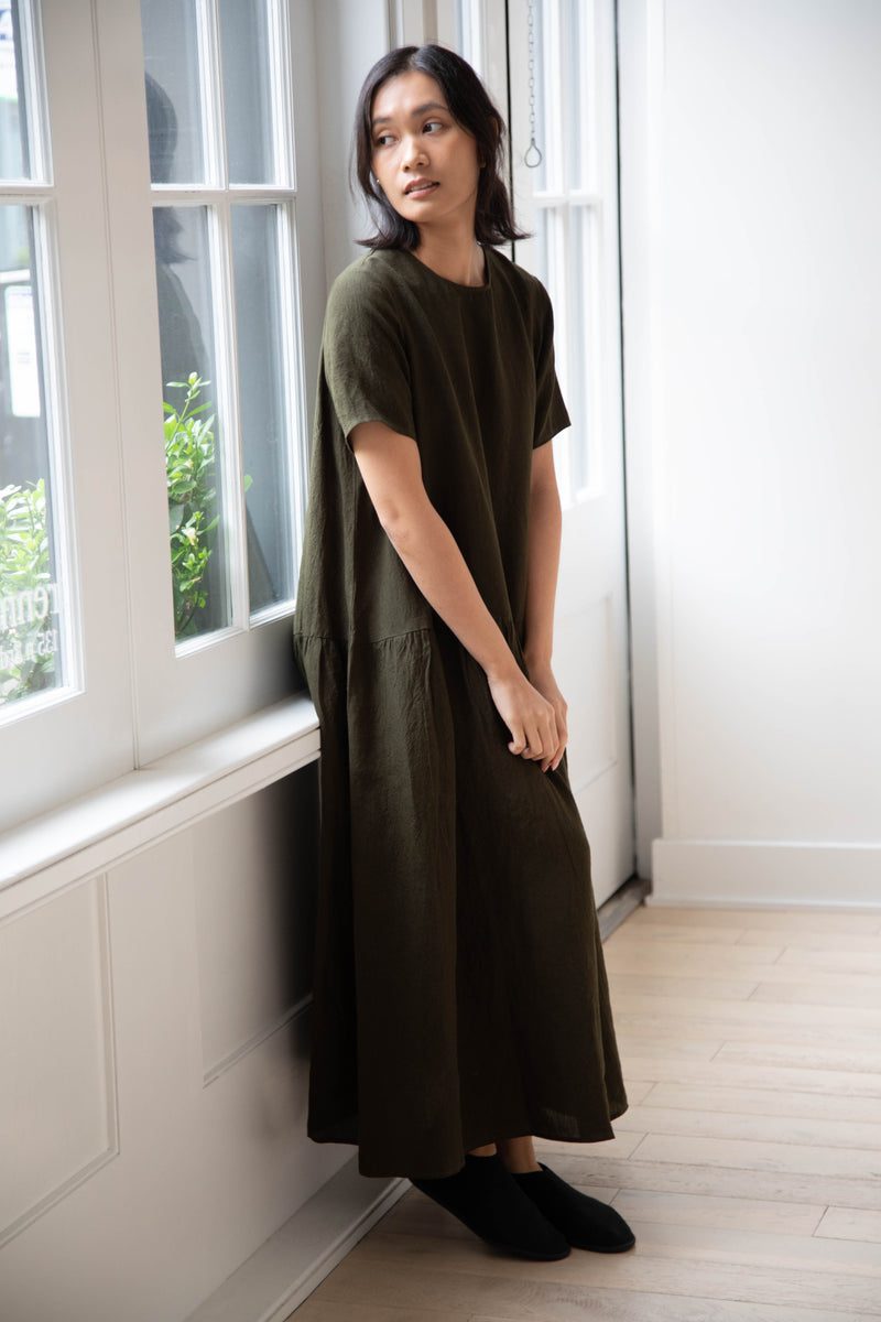 rennes — Apuntob | Linen Dress in Olive Green