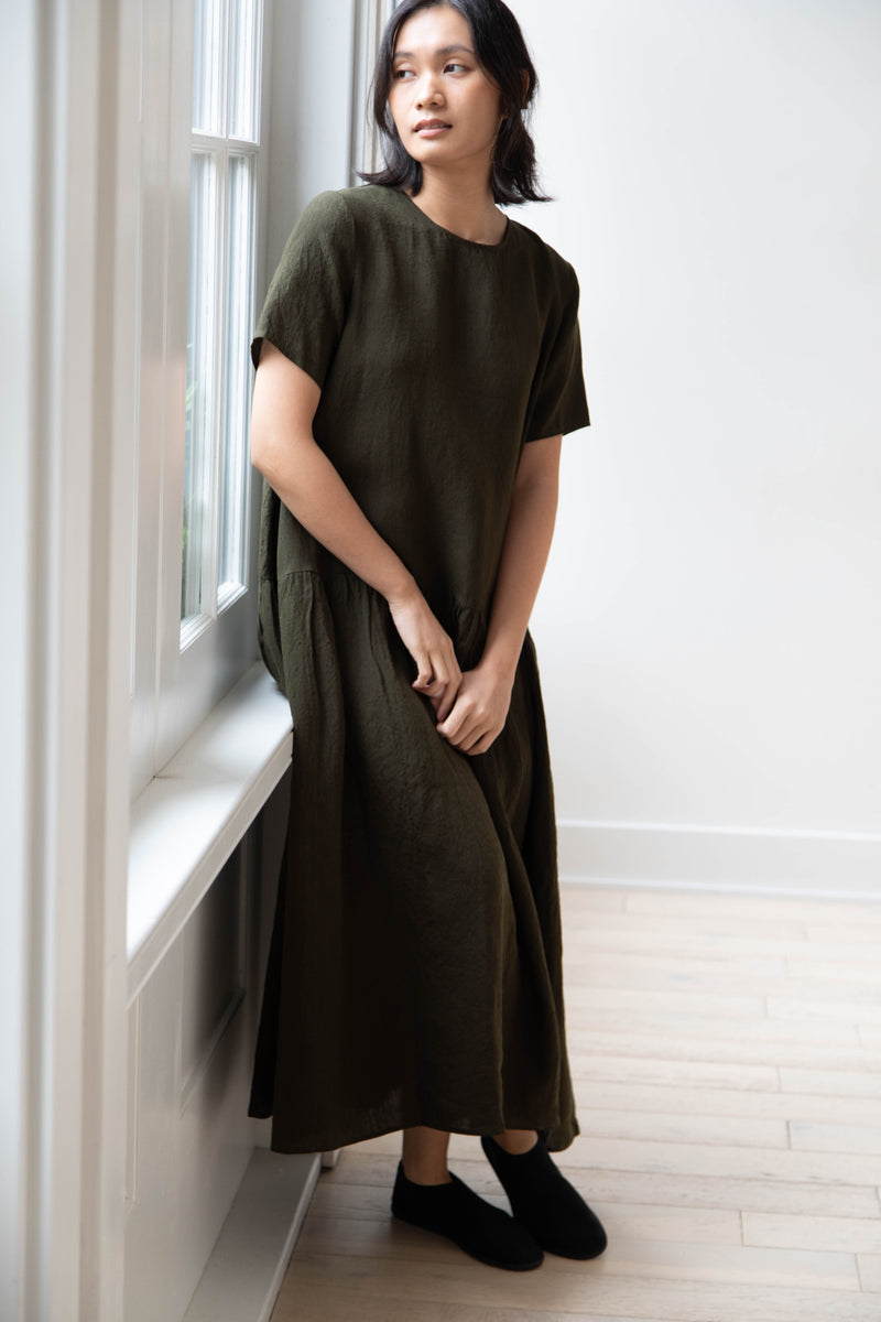 rennes — Apuntob | Linen Dress in Olive Green