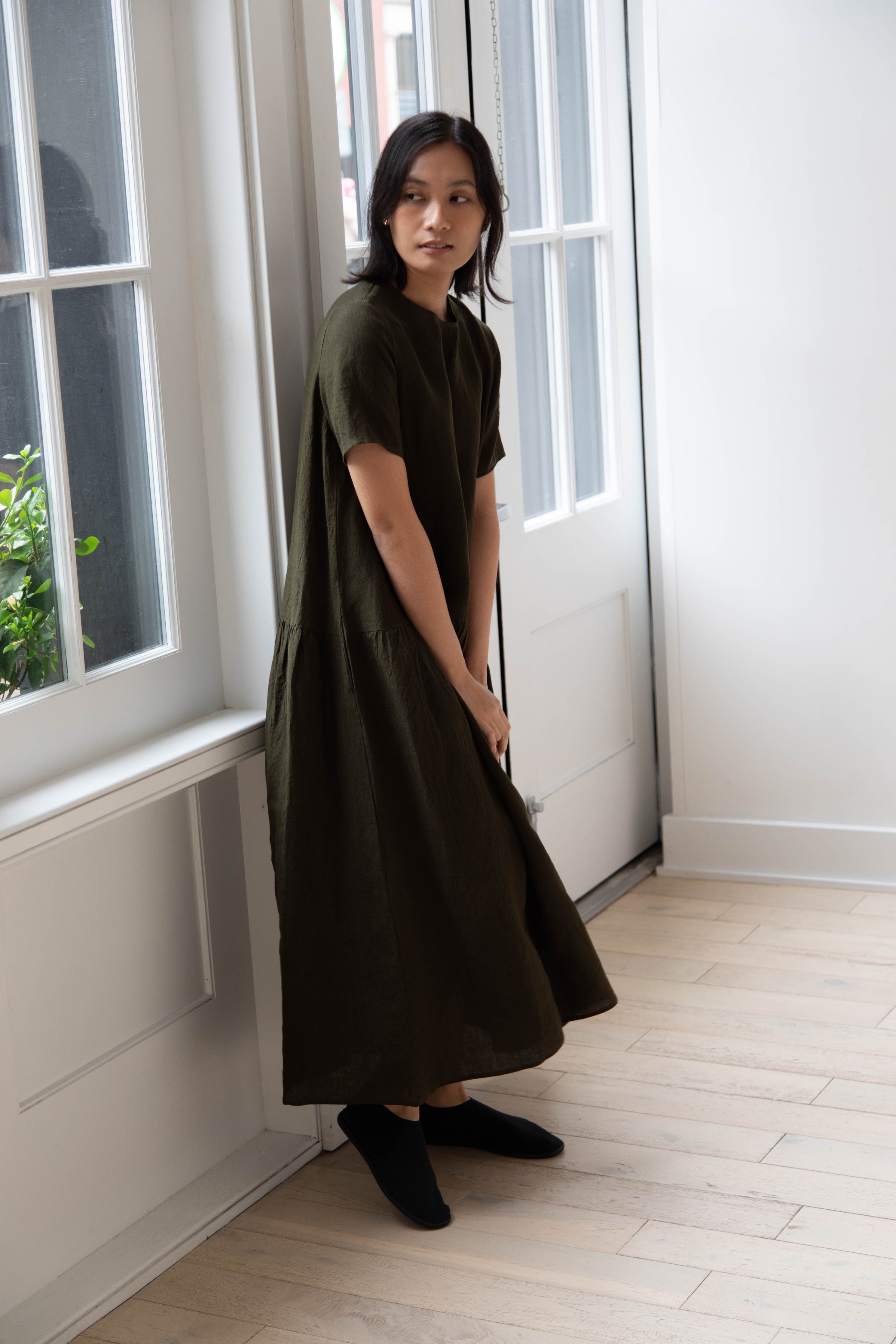 rennes — Apuntob | Linen Dress in Olive Green