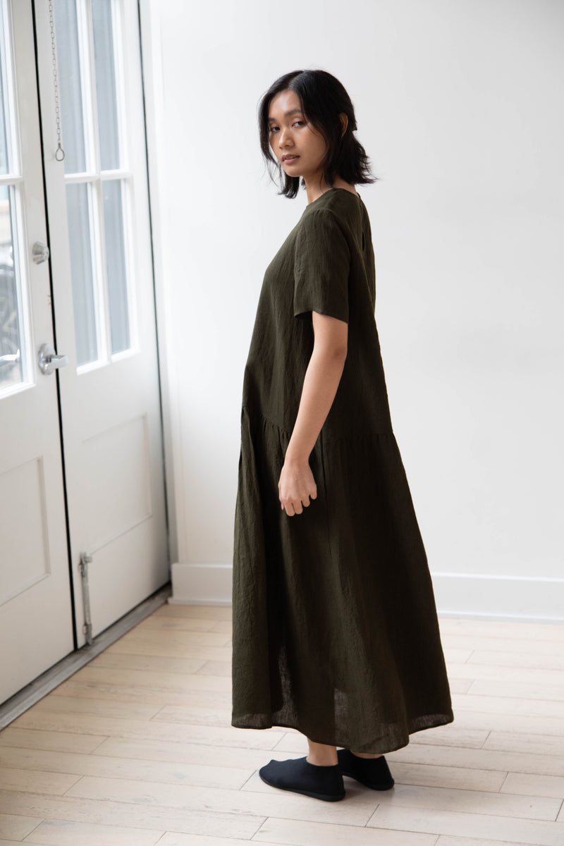 rennes — Apuntob | Linen Dress in Olive Green