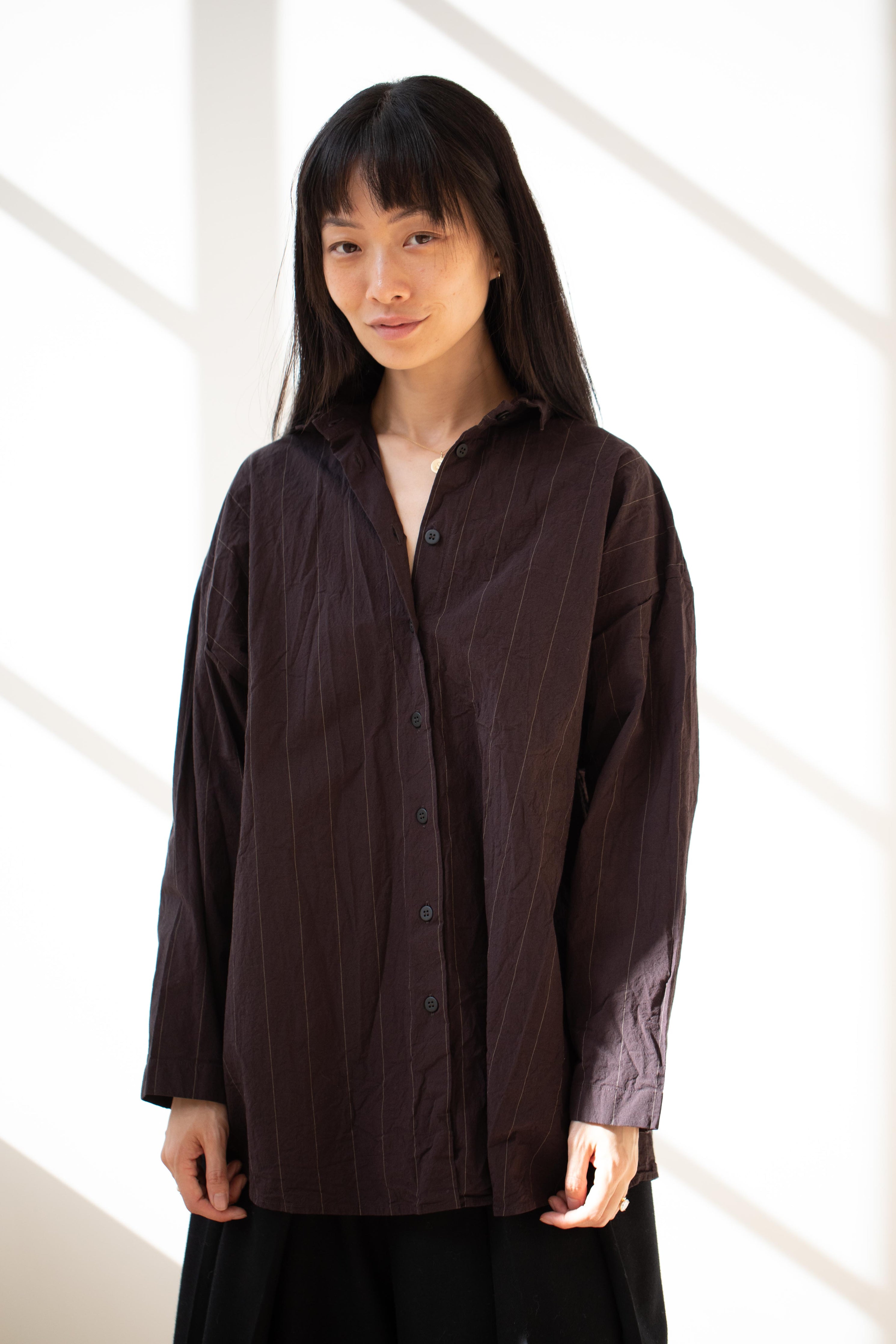 rennes — Bergfabel | Long Overshirt in Eggplant Stripe