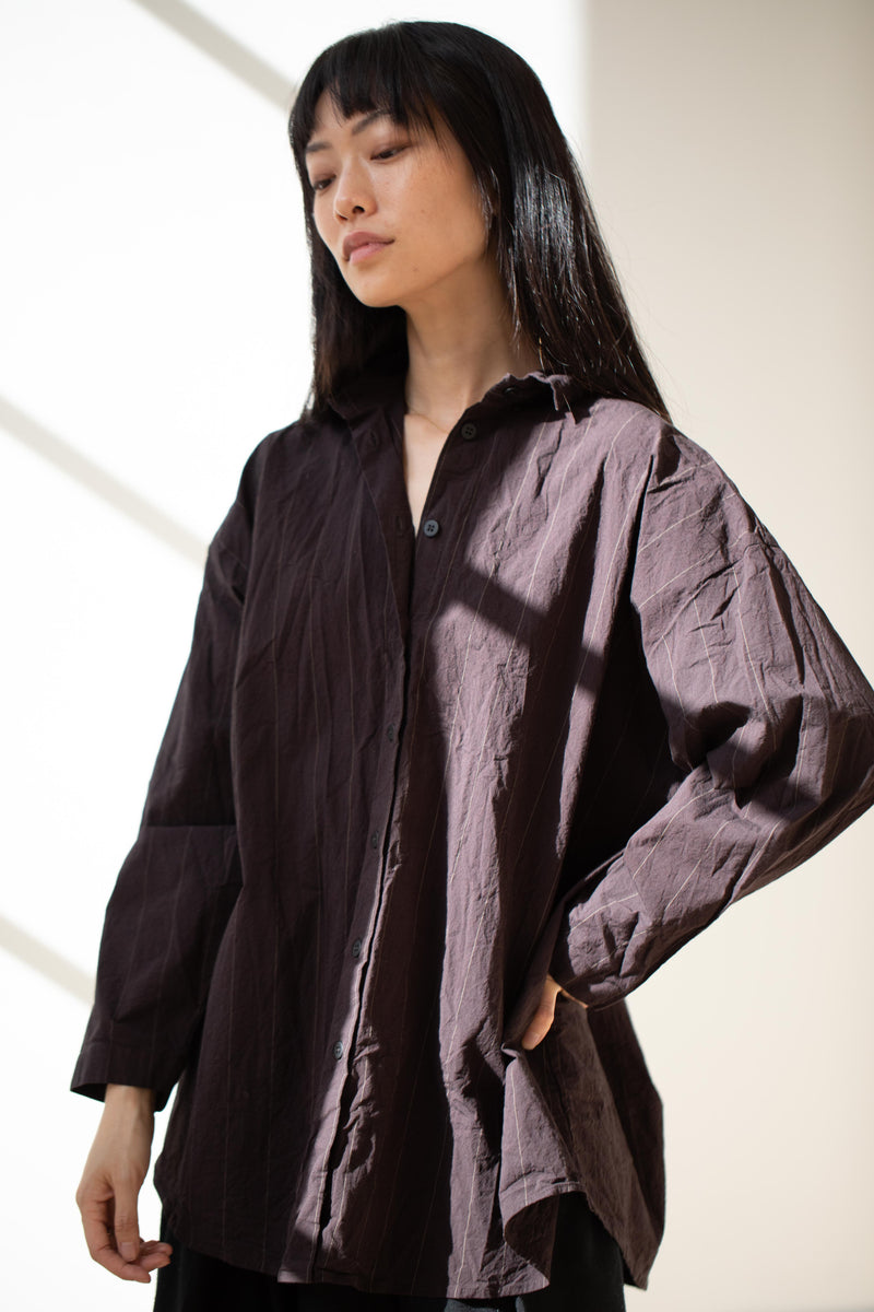 rennes — Bergfabel | Long Overshirt in Eggplant Stripe