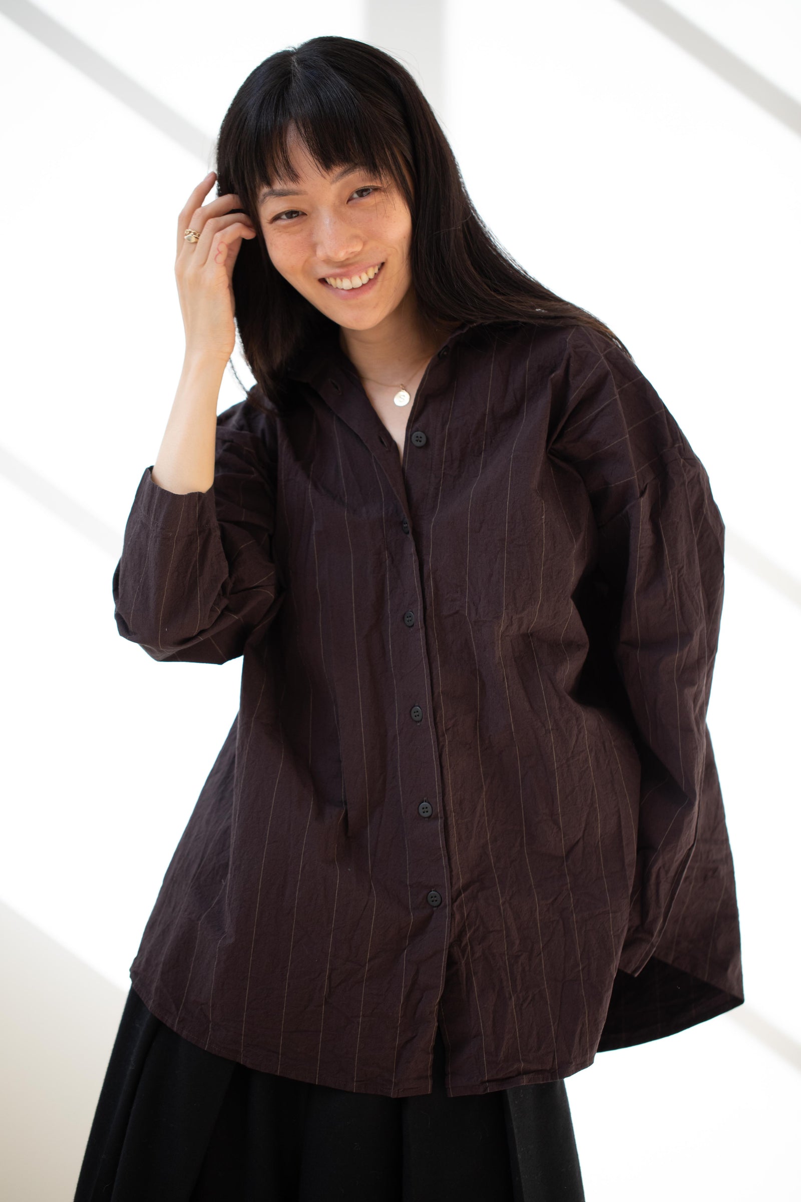rennes — Bergfabel | Long Overshirt in Eggplant Stripe