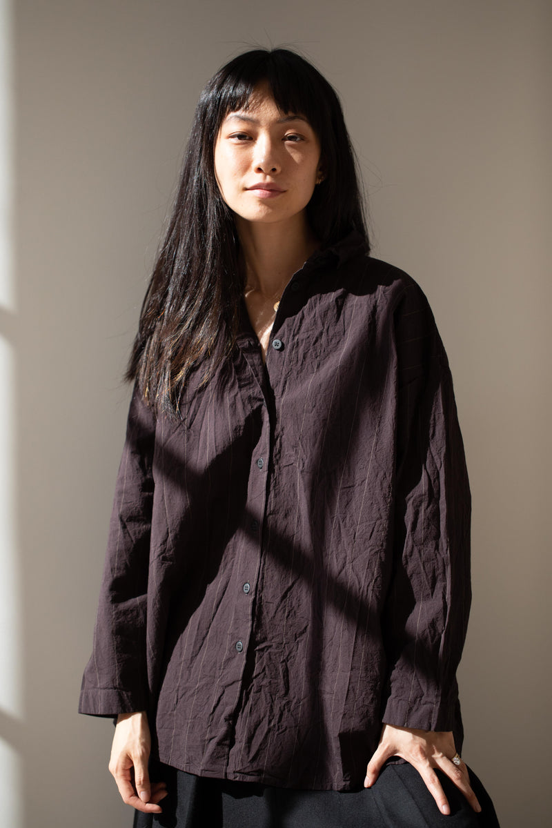 rennes — Bergfabel | Long Overshirt in Eggplant Stripe