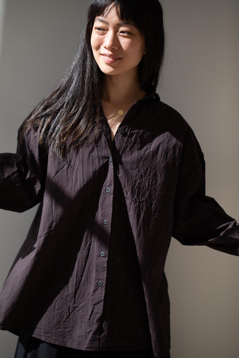 rennes — Bergfabel | Long Overshirt in Eggplant Stripe