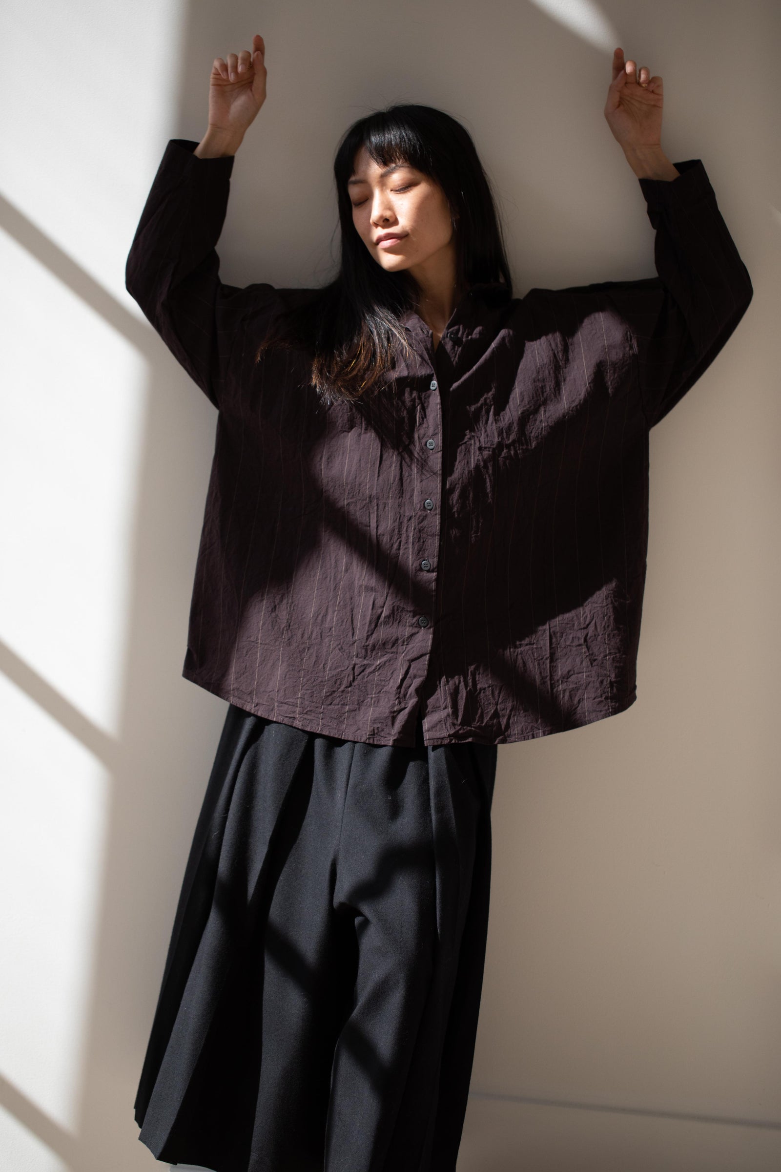 rennes — Bergfabel | Long Overshirt in Eggplant Stripe