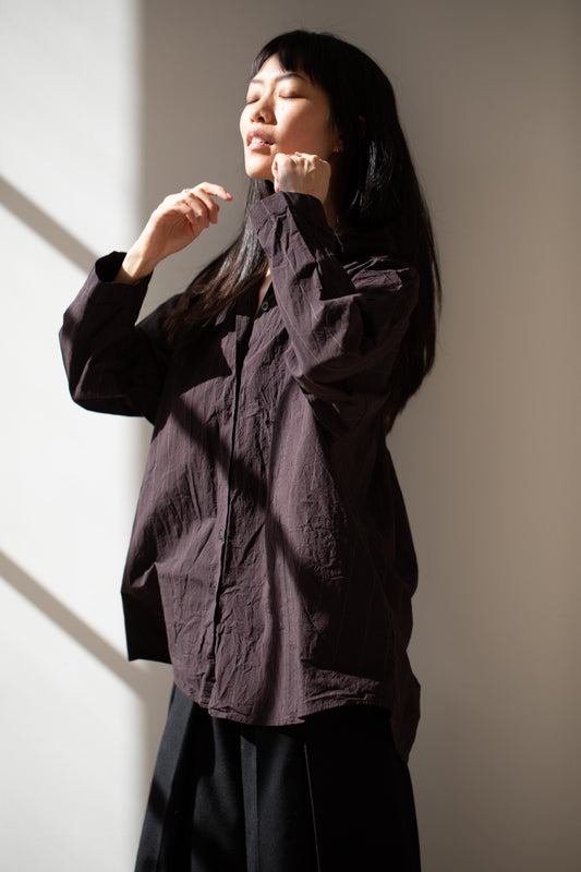 rennes — Bergfabel | Long Overshirt in Eggplant Stripe