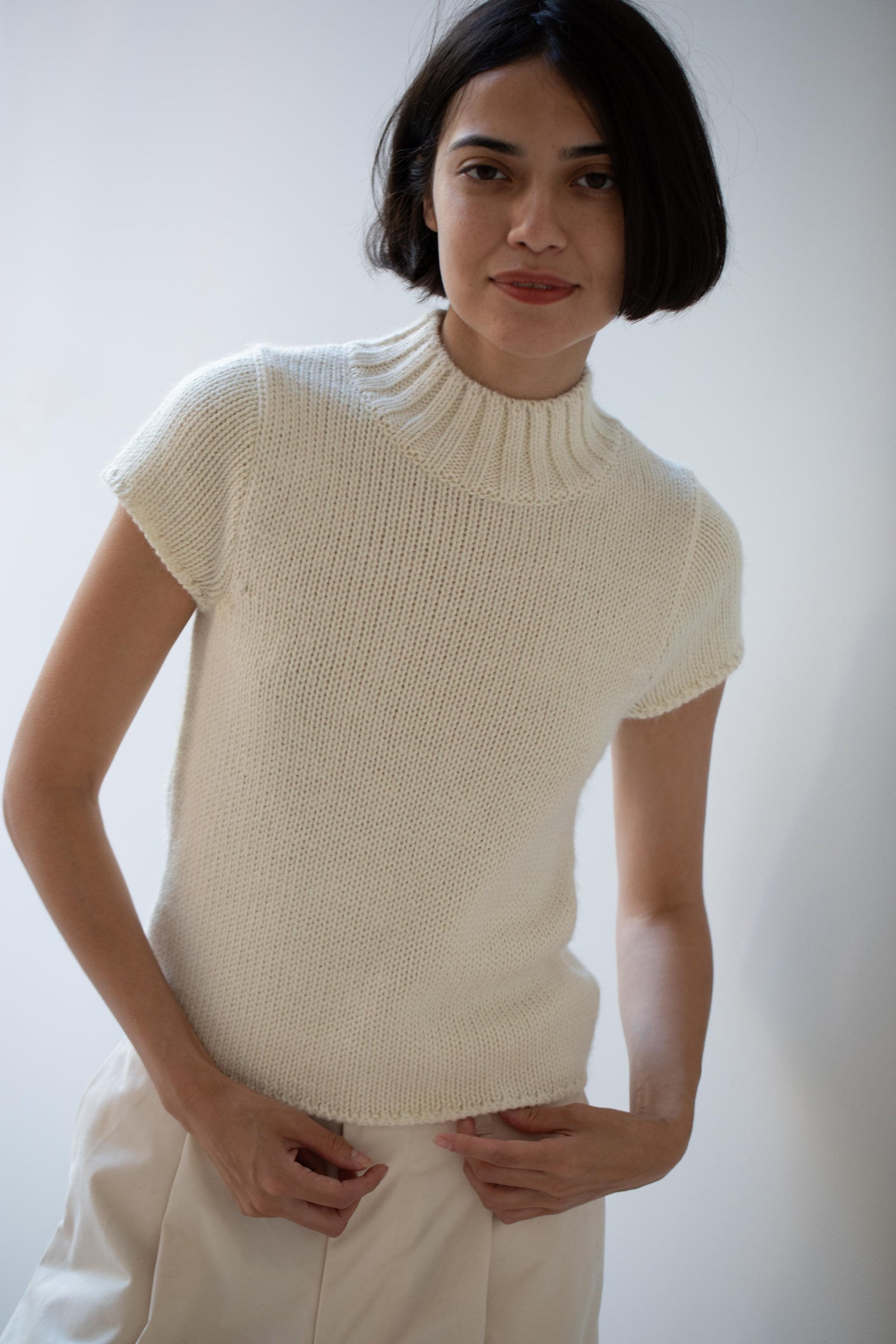 rennes — Nothing Written | Benico Half Neck Knit Shirt in Ivory