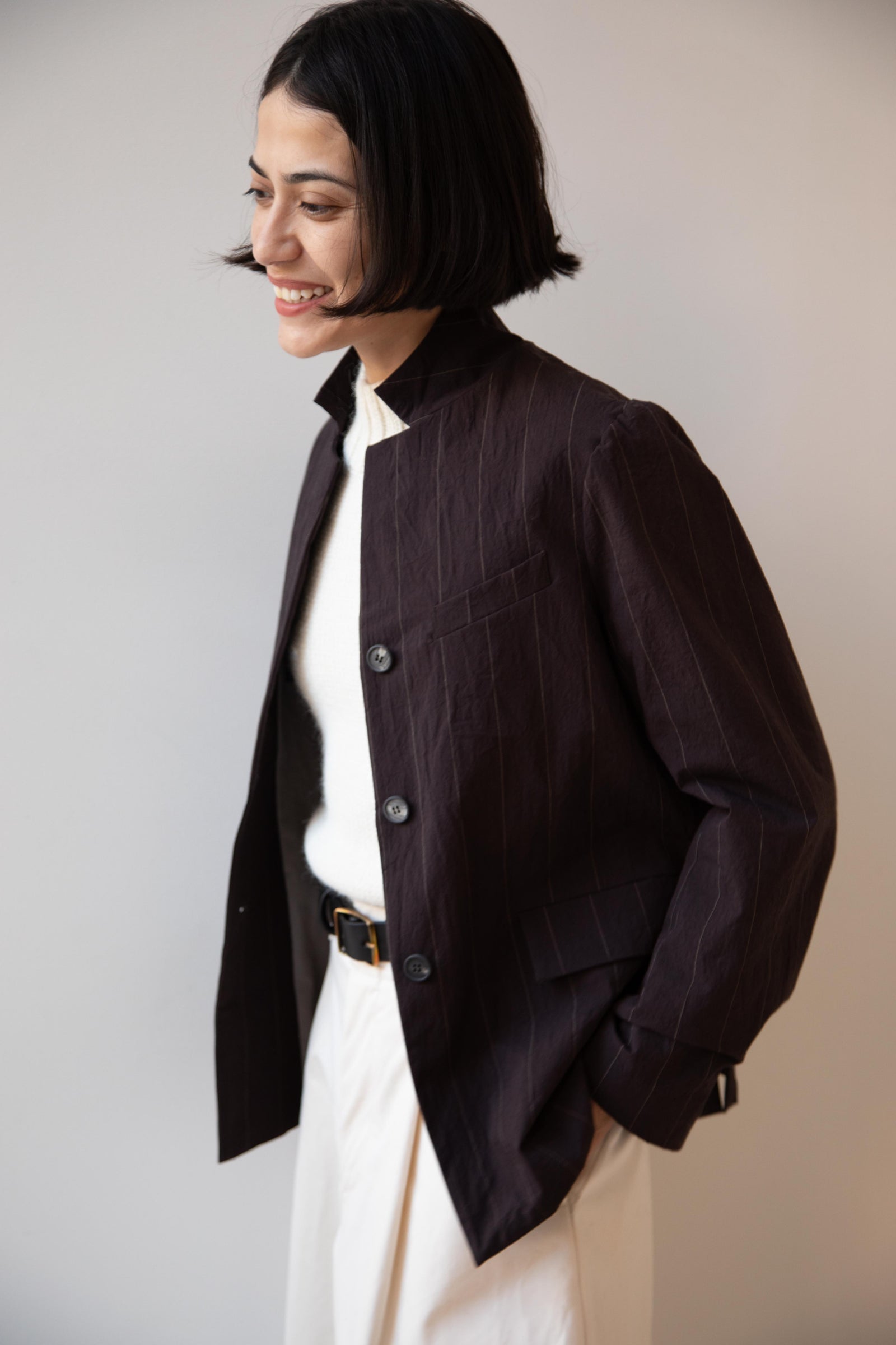 rennes — Bergfabel | Giulia Jacket in Eggplant Stripe