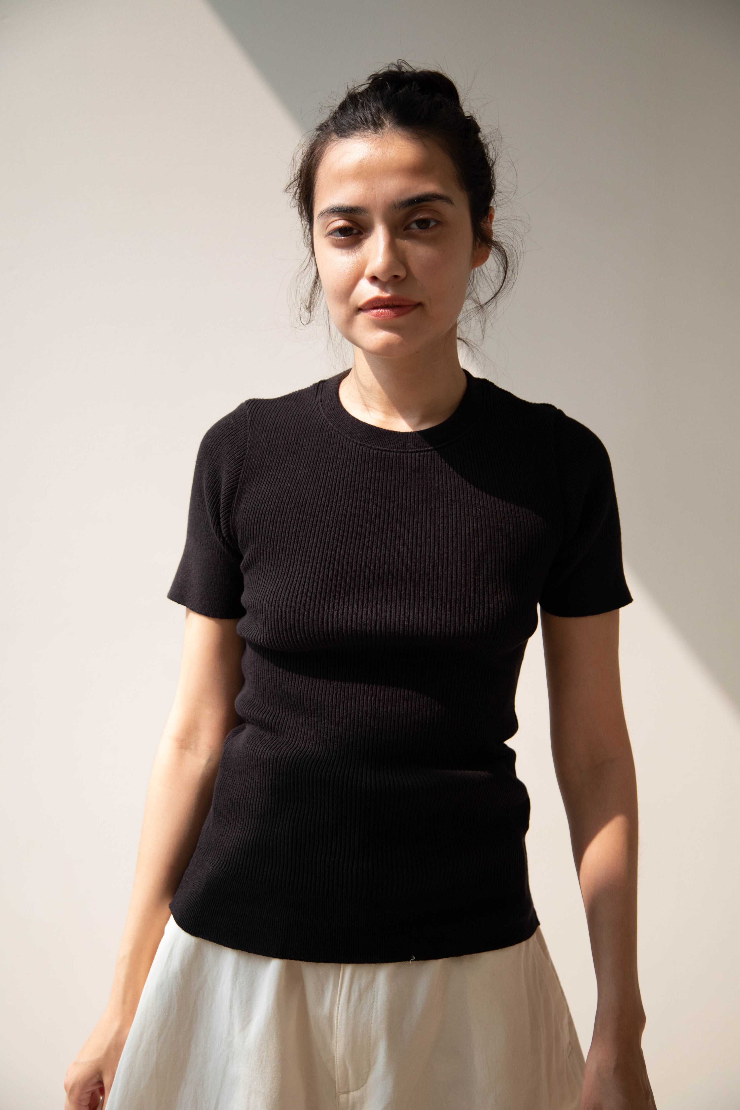 rennes — Old Man's Tailor | Ribbed Knit Half Sleeve Top in Black