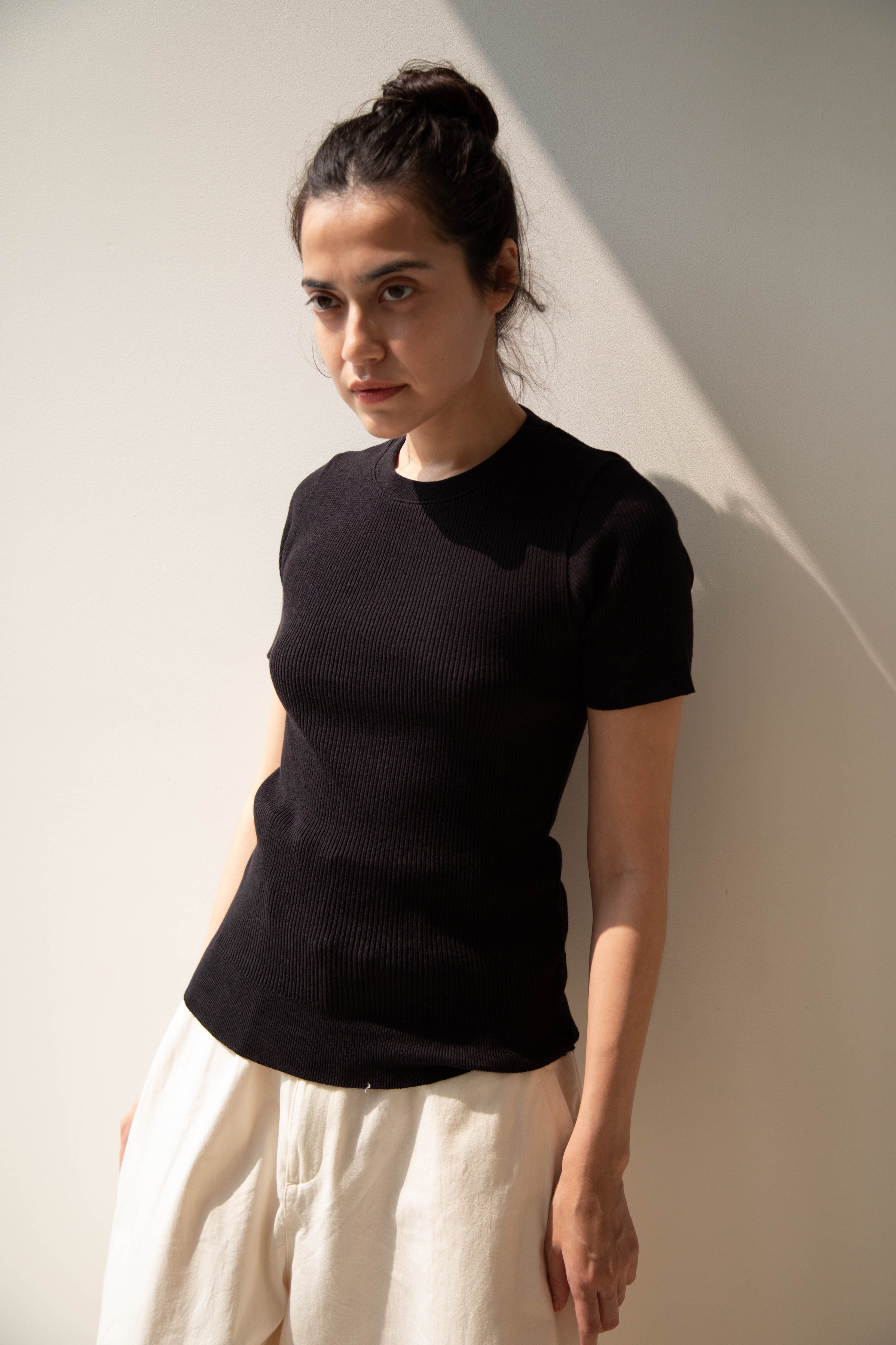 rennes — Old Man's Tailor | Ribbed Knit Half Sleeve Top in Black