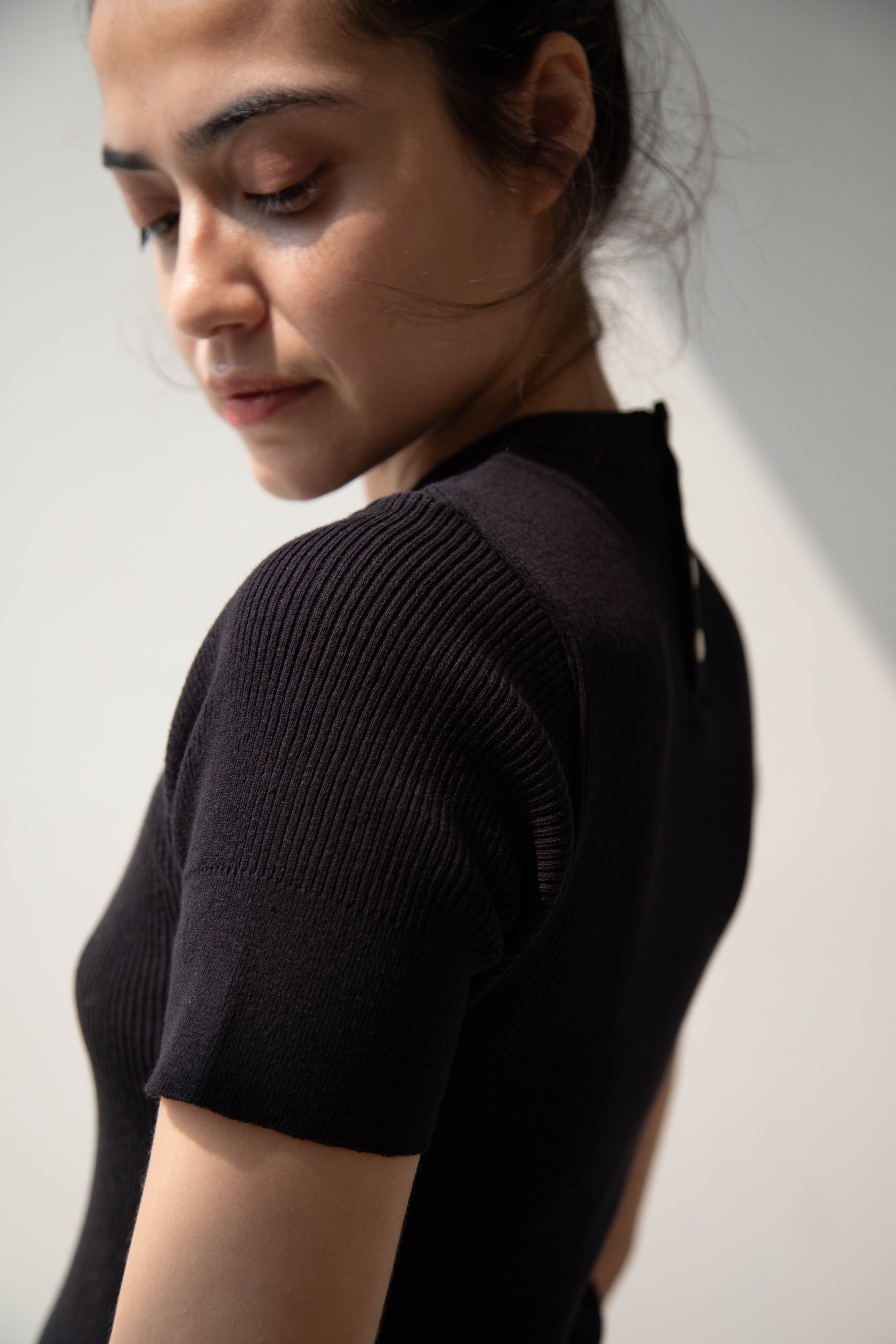 rennes — Old Man's Tailor | Ribbed Knit Half Sleeve Top in Black