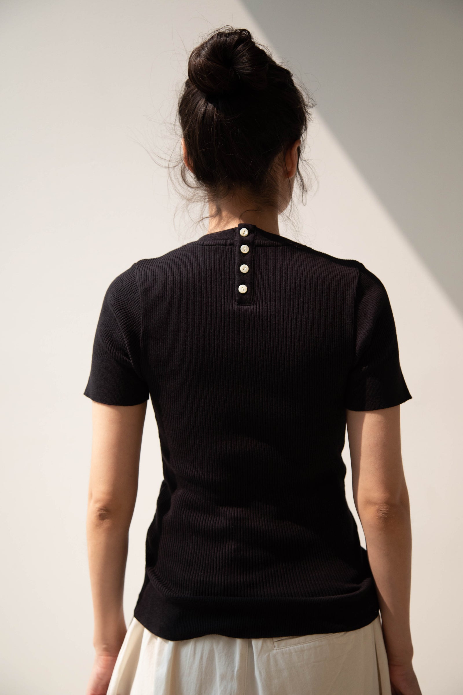 rennes — Old Man's Tailor | Ribbed Knit Half Sleeve Top in Black