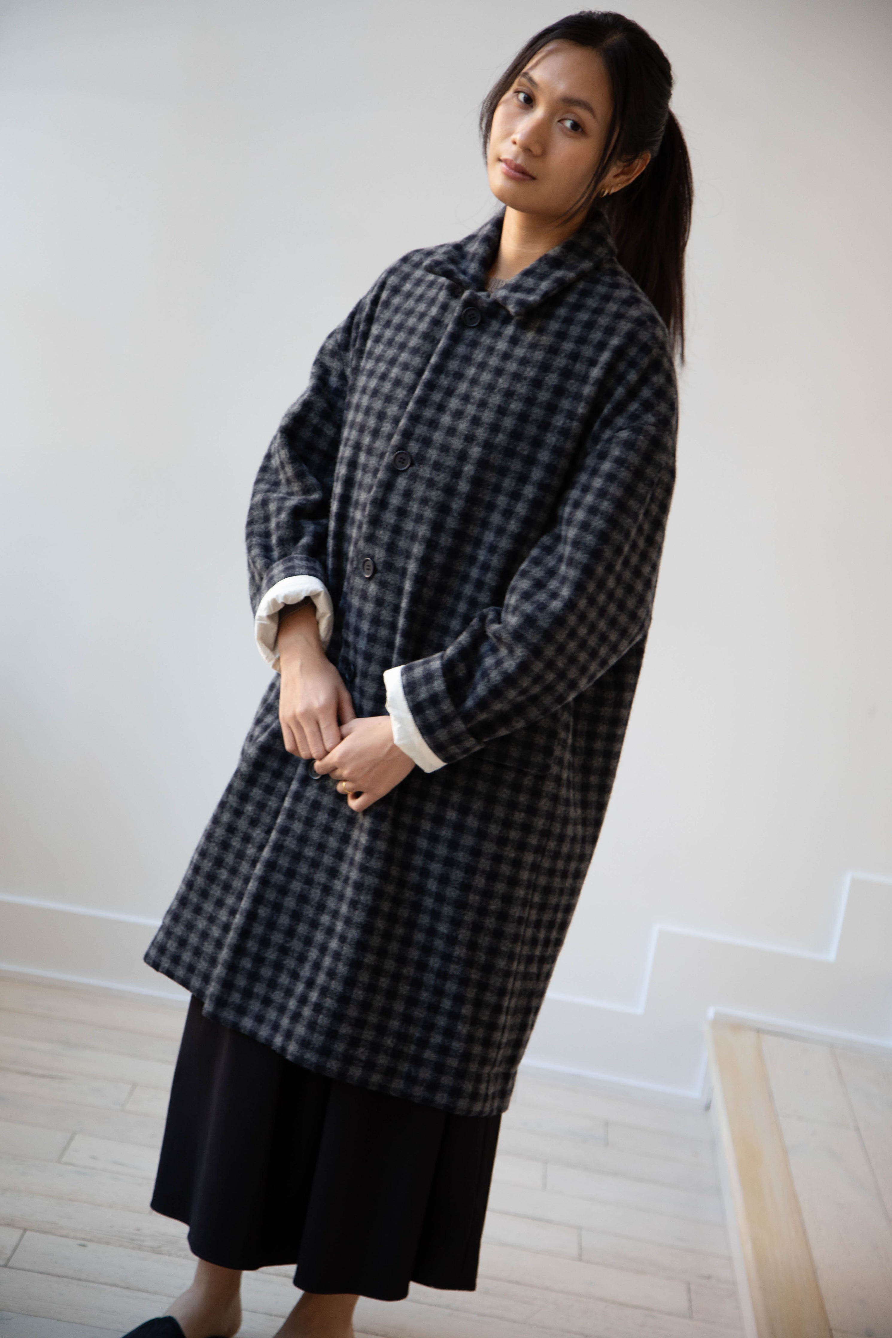 rennes — Evan Kinori | Big Coat in Brushed Cashmere Wool Check